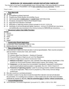 House Elevation Checklist – Home – Borough of Highlands, New Jersey